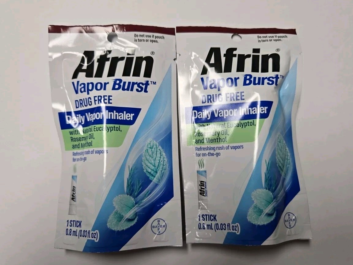 2x AFRIN Vapor Burst Stick 0.8 ml - Rosemary, Eucalyptus Sealed New Exp ...