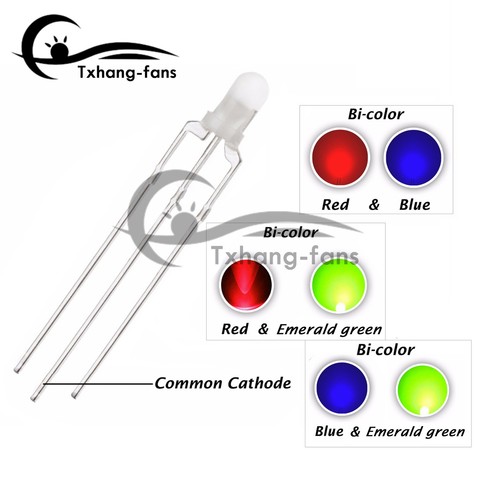 100PCS 3mm 3-Pin LED Lamp Diffused Dual Colour Common Cathode LED LAMP ...