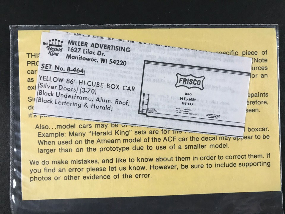 Herald King B-464 ST LOUIS SAN FRANCISO SLSF Hi-Cube Box Car HO Decal ...