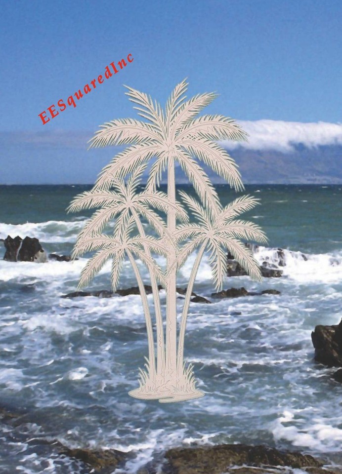 Palm Trees Window Cling OVAL 15x23 Etched Glass Look Decals Tropical ...