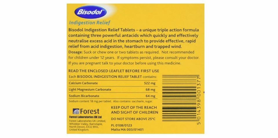 Bisodol Indigestion Relief 100 tablets Rapid triple action | eBay