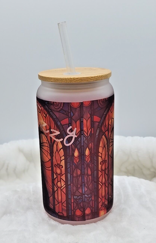 Izzy The Black Cat 16 oz Glass Can Tumbler with Bamboo Lid and Straw | eBay