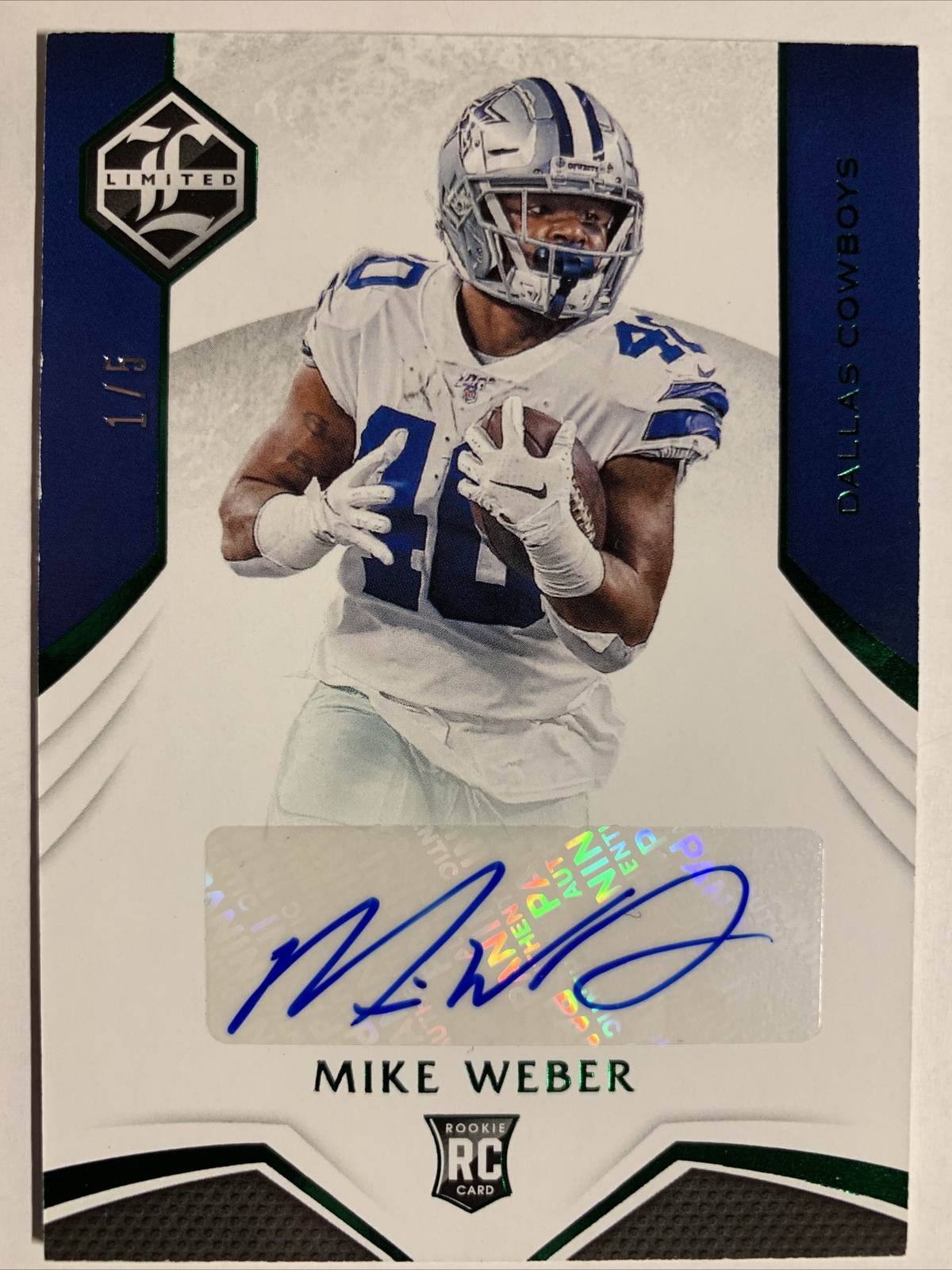 2019 Limited Green Mike Weber Auto Autograph 1/5 Dallas Cowboys Rookie ...