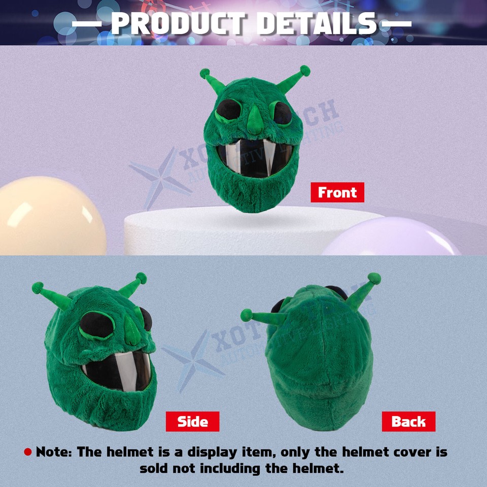 Soft Motorcycle Helmet Cover Cartoon Funny Alien Fluffy Plush Motorbike ...