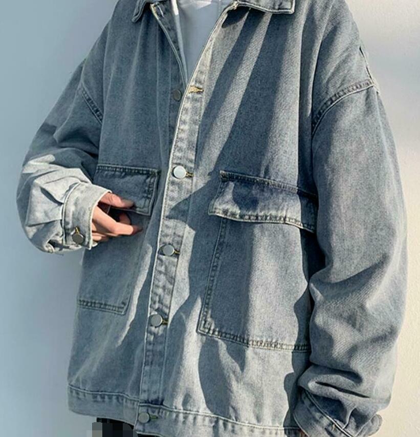 Men's Casual Punk Jean Coat Loose Fit Blue Denim Jean Jacket Pockets ...