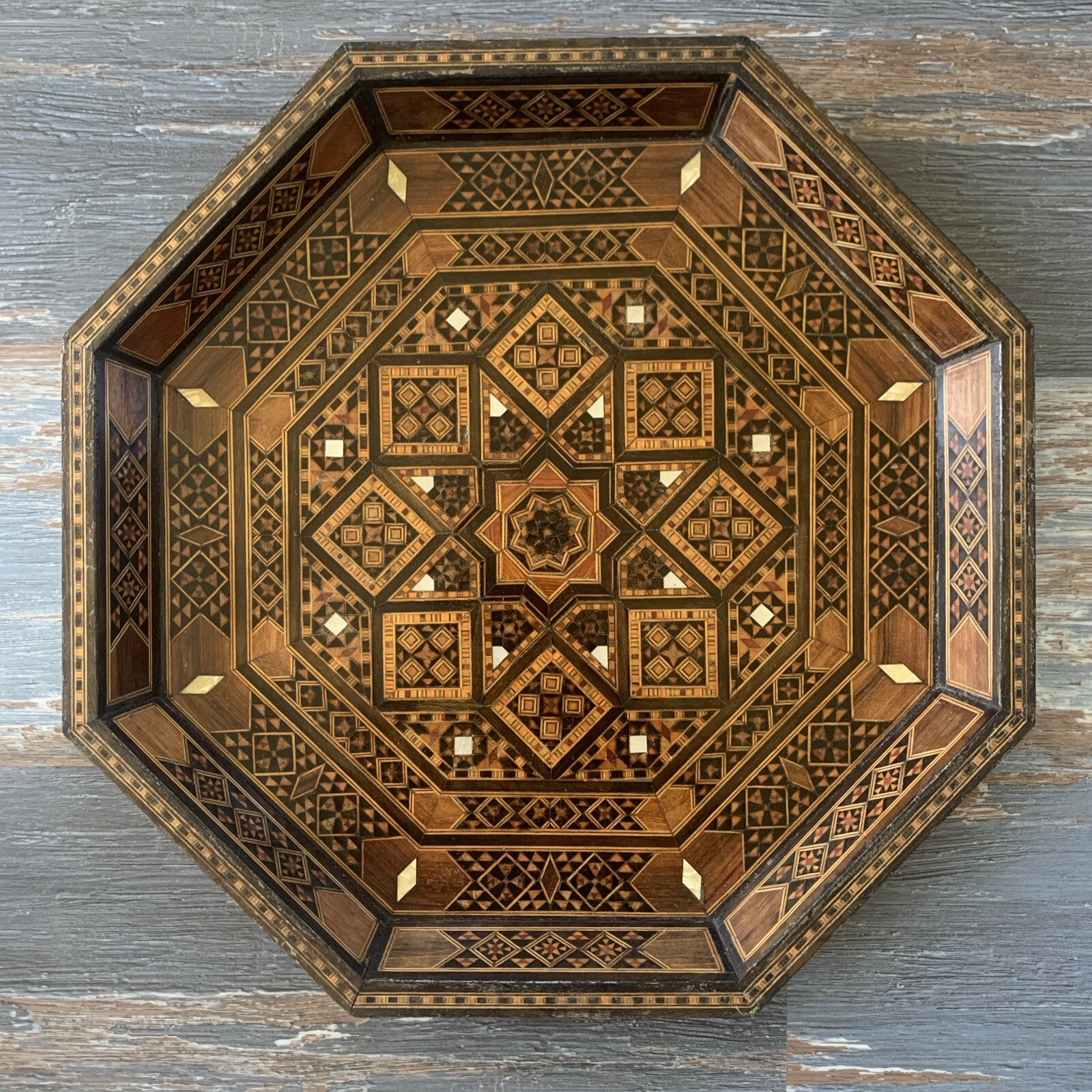 Vintage Handmade Syrian Wooden Mosaic Tea Tray Octagonal Mandala Mother ...