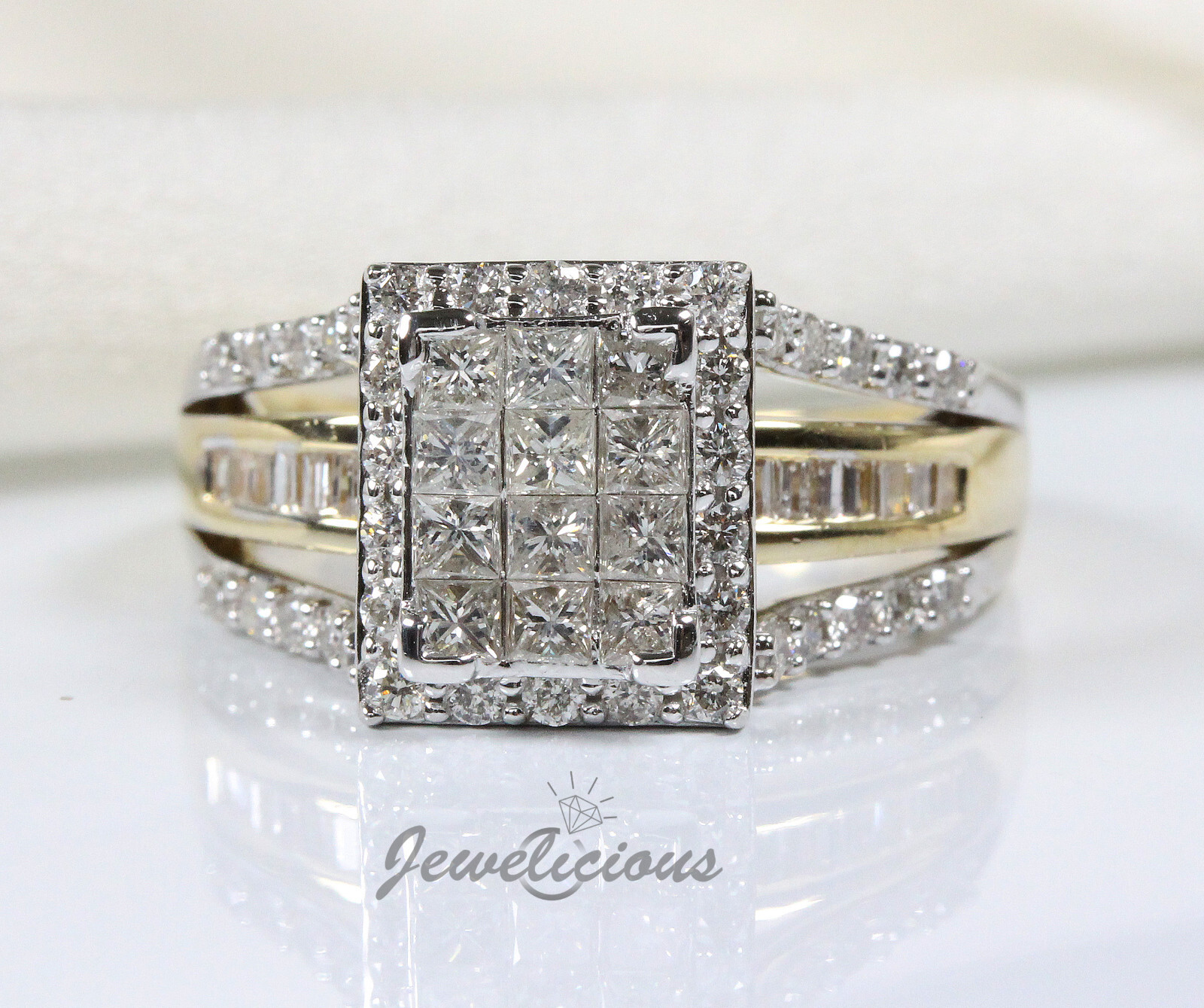 Estate ZEI 14K 2 Tone Gold Natural Diamonds Invisible Set Large ...