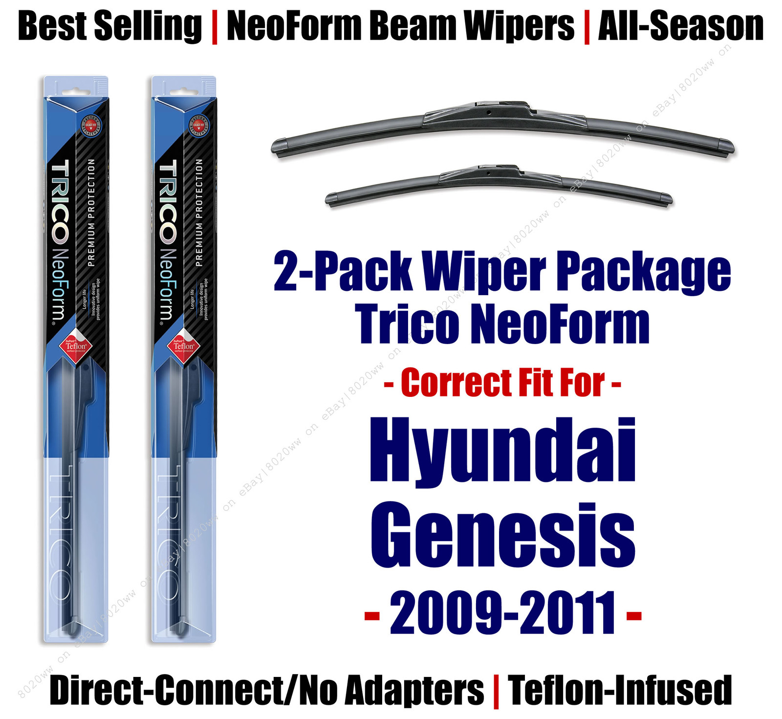 2pk Super-Premium NeoForm Wipers fit 2009-2011 Hyundai Genesis 162413/ ...