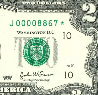 **STAR - 4 DIGIT** $2 2003 ((CU)) ((00008867)) FANCY SERIAL # CURRENCY ...
