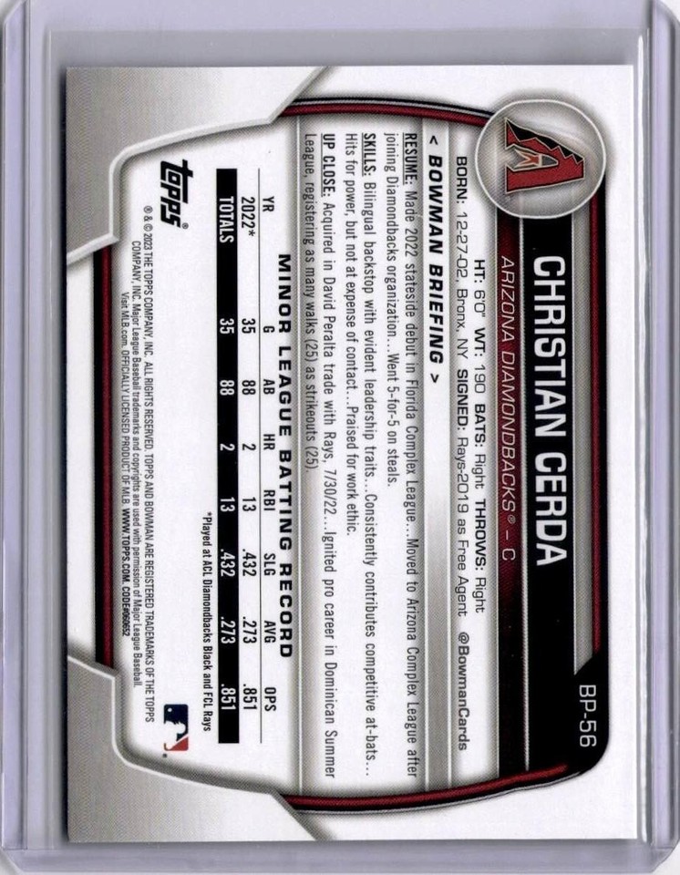 2023 Bowman Baseball 1st Bowman #BP-56 Christian Cerda Diamondbacks | eBay