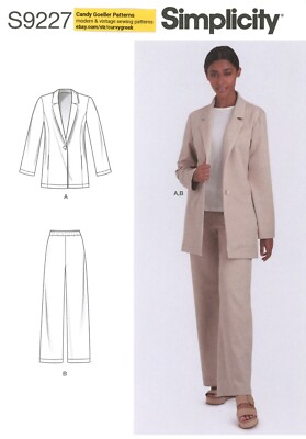 Simplicity S9227 One-Button Blazer Jacket & Pants Sz 8-16 UNCUT Pattern ...
