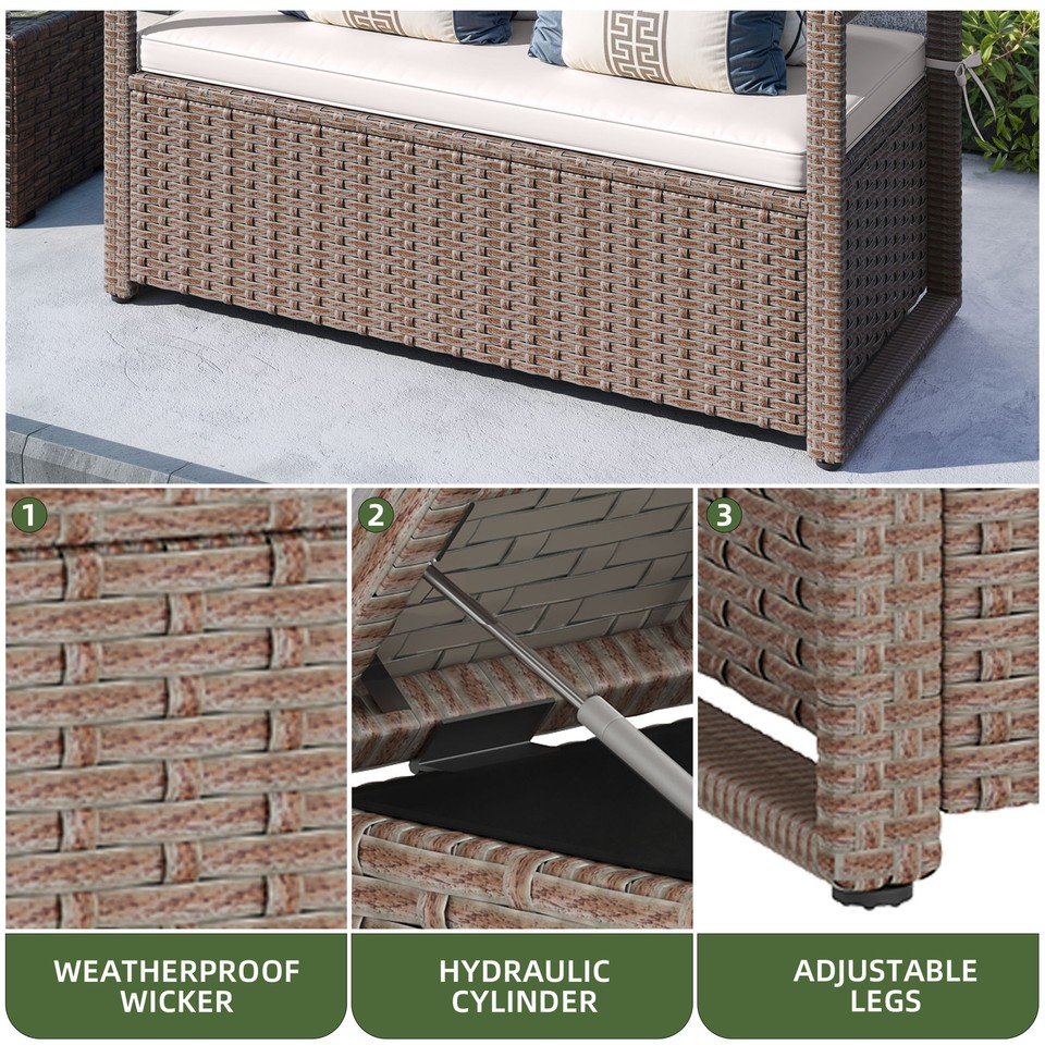 YINTATECH Outdoor Patio Furniture PE Rattan Storage Bench Deck Box With ...