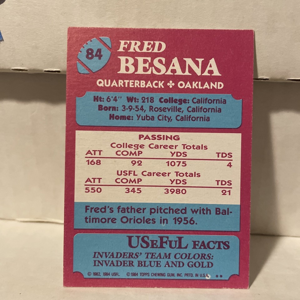 Fred Besana -California- USFL Oakland Invaders Autographed Card | eBay