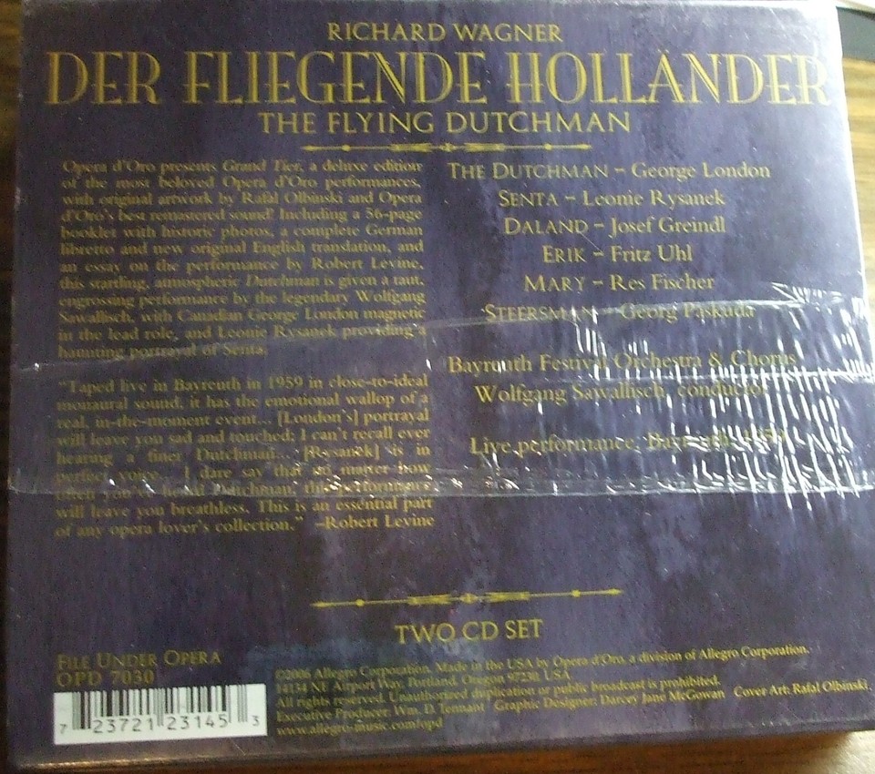 Richard Wagner Der Fliegende Hollander CD Rysanek Greindl Flying ...