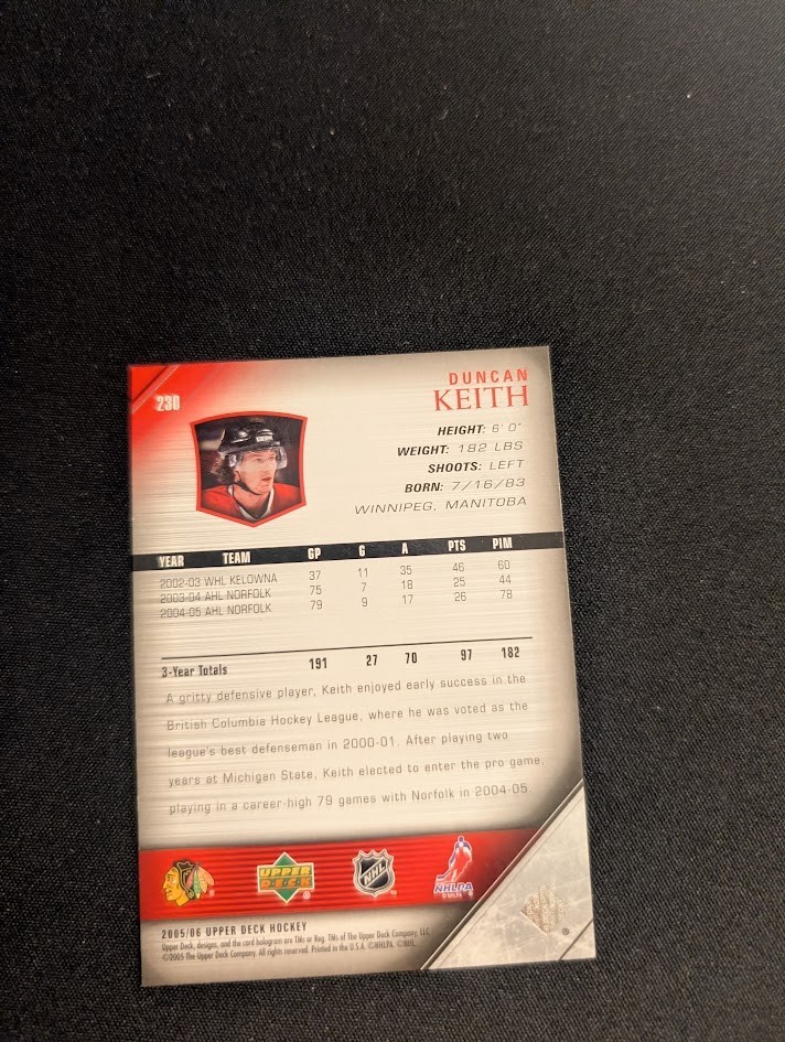 2005-06 Upper Deck Young Guns Duncan Keith Rookie Chicago Blackhawks ...