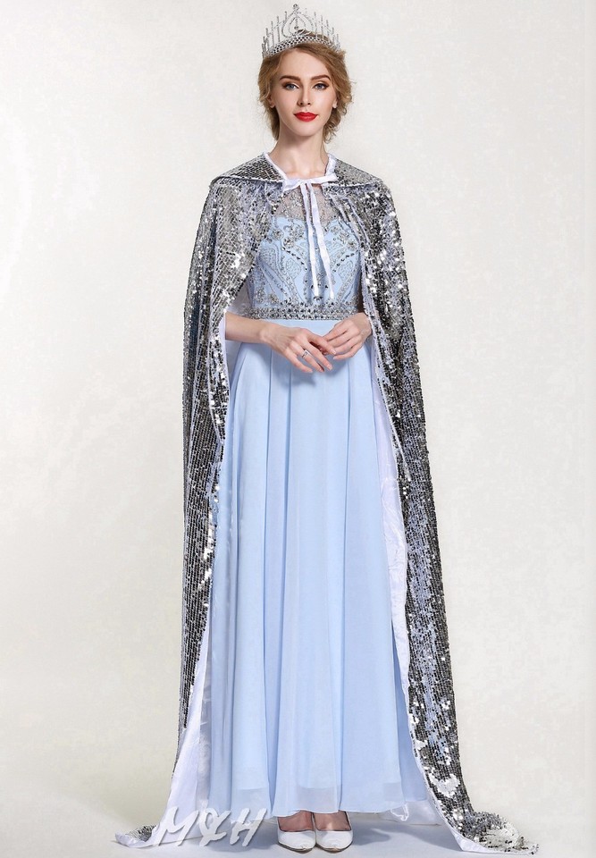 Bridal Long Cloak 180cm Paillette Satin Cape Women Robe Pageant Party ...