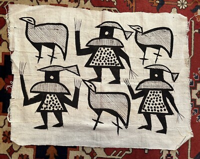 Vintage People Birds African Korhogo Hand Painted Mud Cloth Senufo 36 ...