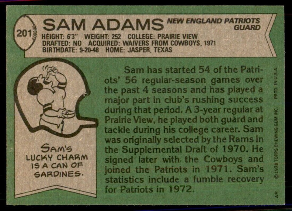 1978 Topps Sam Adams Football Cards #201 | eBay