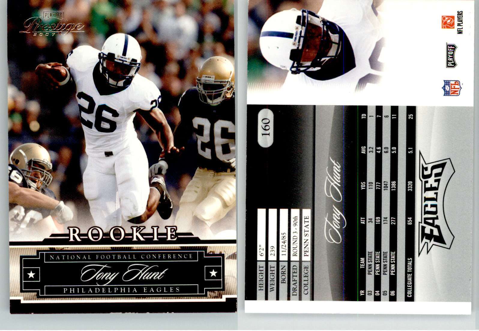 Tony Hunt 2007 Prestige EX-NM #160 Penn St Eagles RC Rookie | eBay