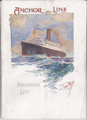 1920 ANCHOR LINE PASSENGER LIST TSS COLUMBIA EX WW1 ARMED MERCHANT ...