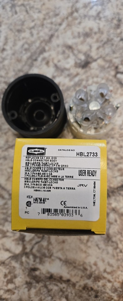 HUBBELL TWIST-LOCK INSULGRIP HBL2733 FEMALE 30A 480VAC 3P 4W Illinois ...