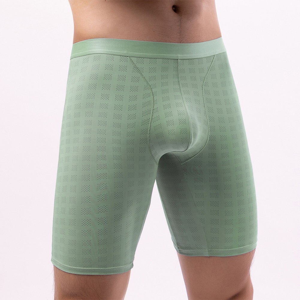 Men's Nylon Spandex Underwear Long Leg Boxers Ice Silk Mesh Breathable ...
