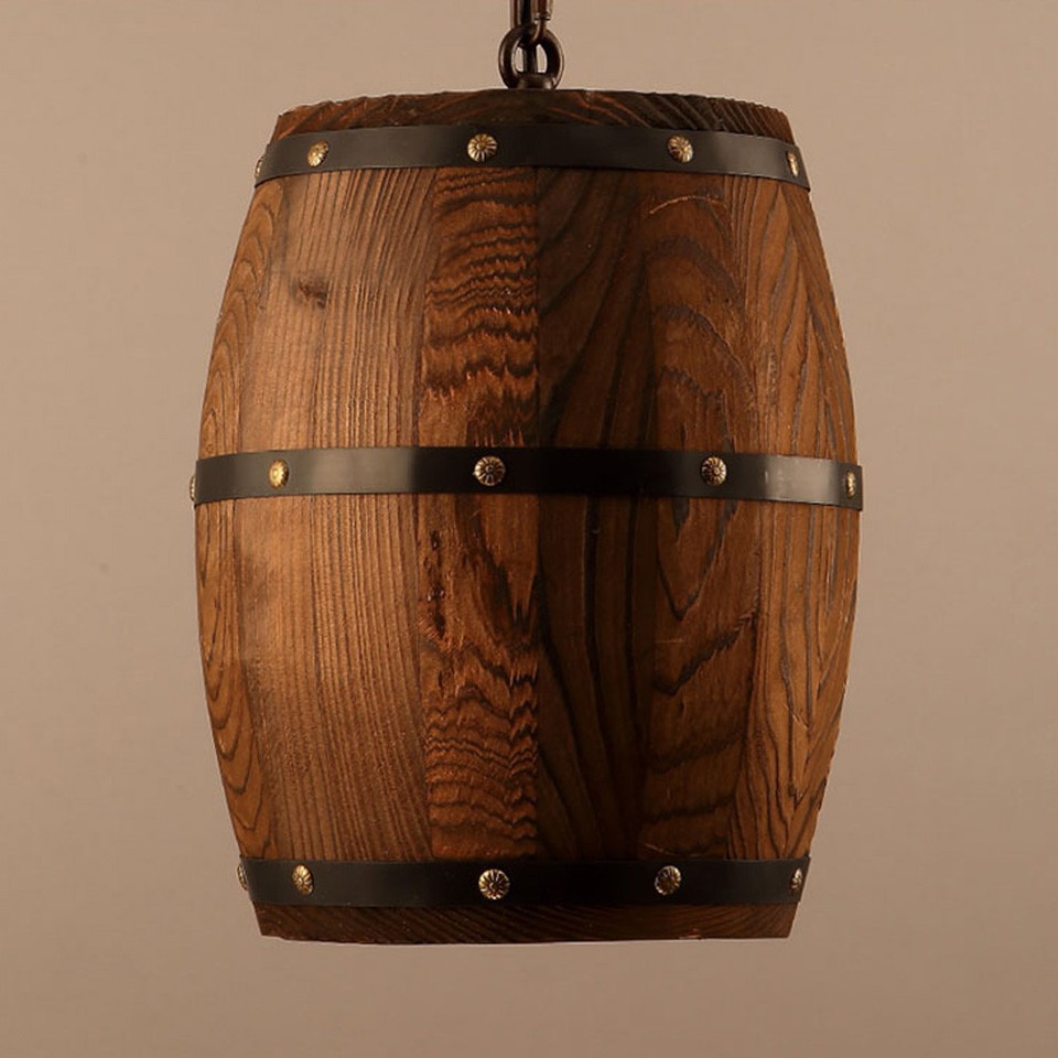 Wood Wine Barrel Hanging Light Ceiling Lamp Pendant For Restaurant Bar ...