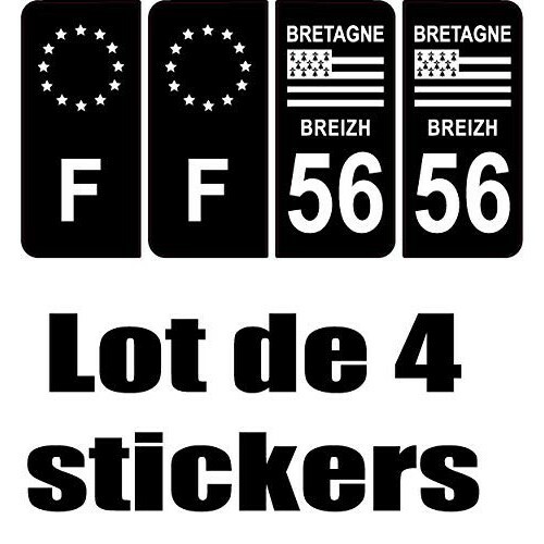 lot 4 stickers - 56 et F europe Morbihan autocollant plaque Bretagne ...