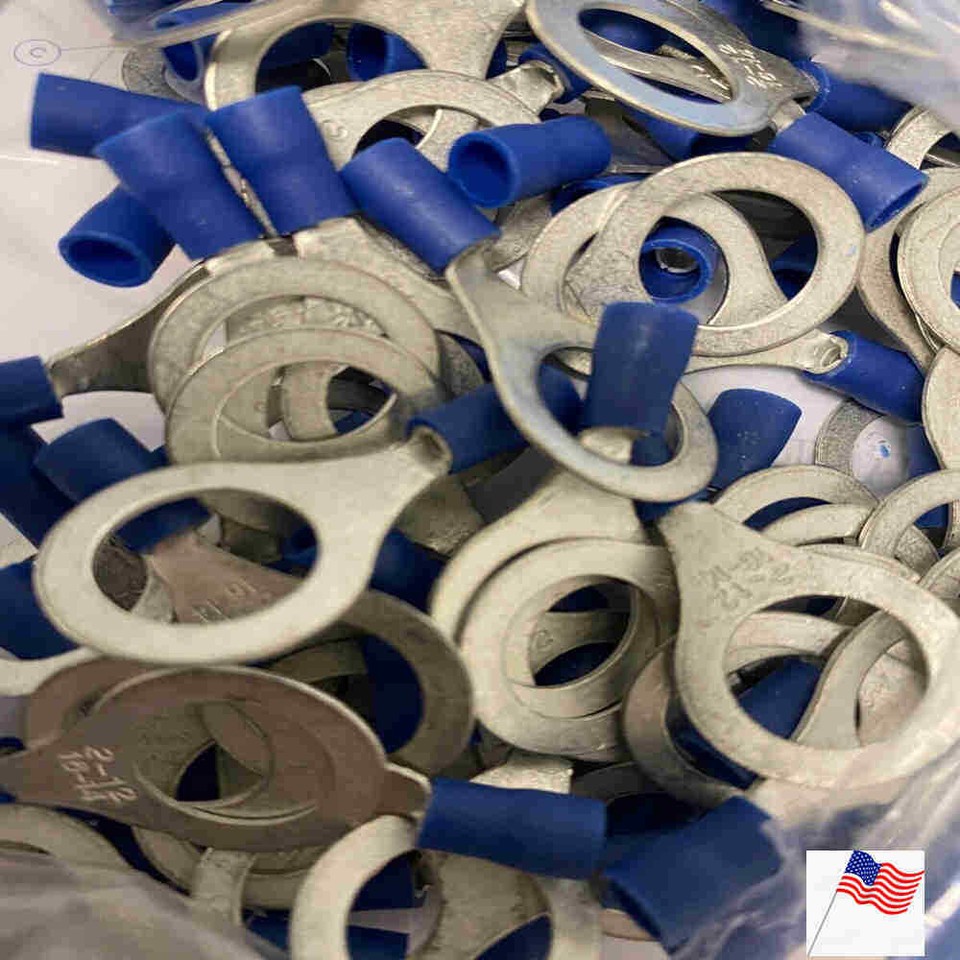 100Pcs Blue 16-14 Gauge Wire Ring Terminals Vinyl Connectors Eyelet ...