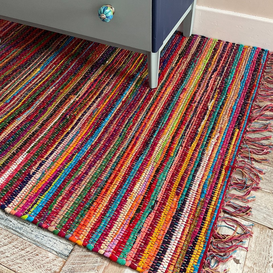 Rag Rug Festival Rugs Multicolour Rainbow Mat Cotton Hand Made ...