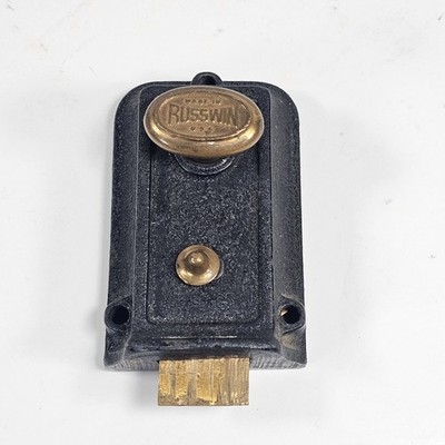 Vintage Russwin Cast Iron With Brass Thumb turn Deadbolt Door Lock Set ...