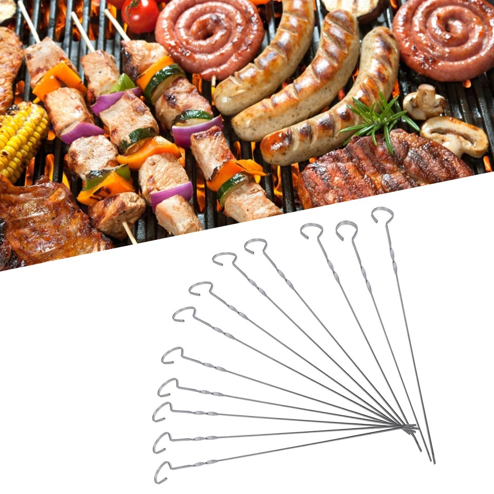 14in BBQ Skewers Set Portable Stainless Steel Barbecue Sticks Needle ...