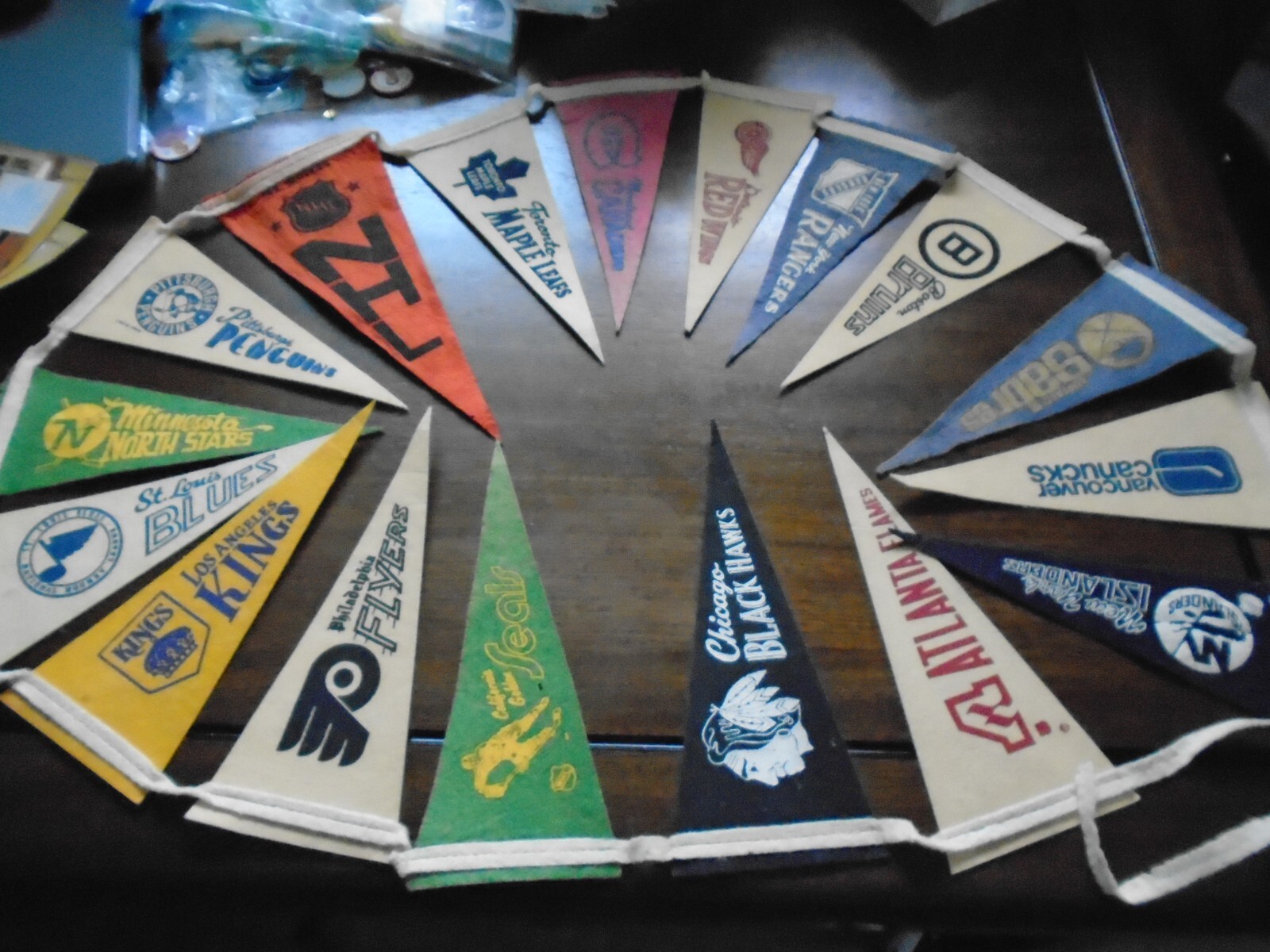 NHL Mini Pennants Complete set of 16 NHL Teams still attached 1970's ...