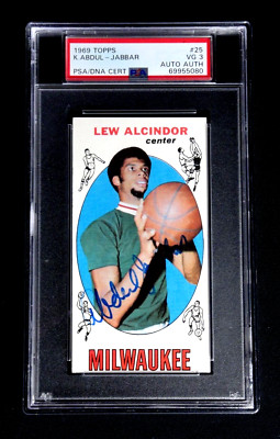 LEW ALCINDOR 1969 TOPPS SIGNED ROOKIE CARD #25 PSA 3 PSA/DNA AUTOGRAPH ...