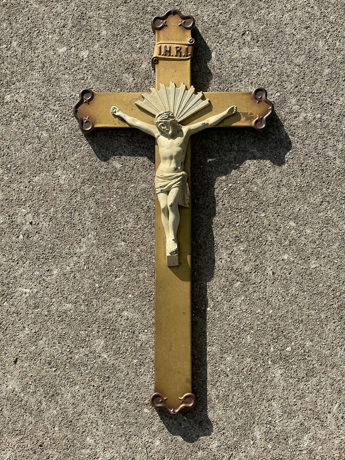 Vintage Large JP FOLEY CO Painted Tin 23” Cross Crucifix Jesus Christ ...