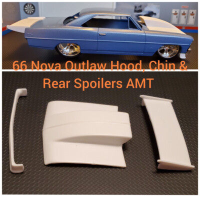 Resin Outlaw Hood, Chin Spoiler & Rear Spoiler Wing for '66 Nova AMT 1/ ...