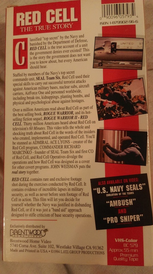 Red Cell: The True Story (1994) - VHS Tape - Action - Richard Marcinko ...