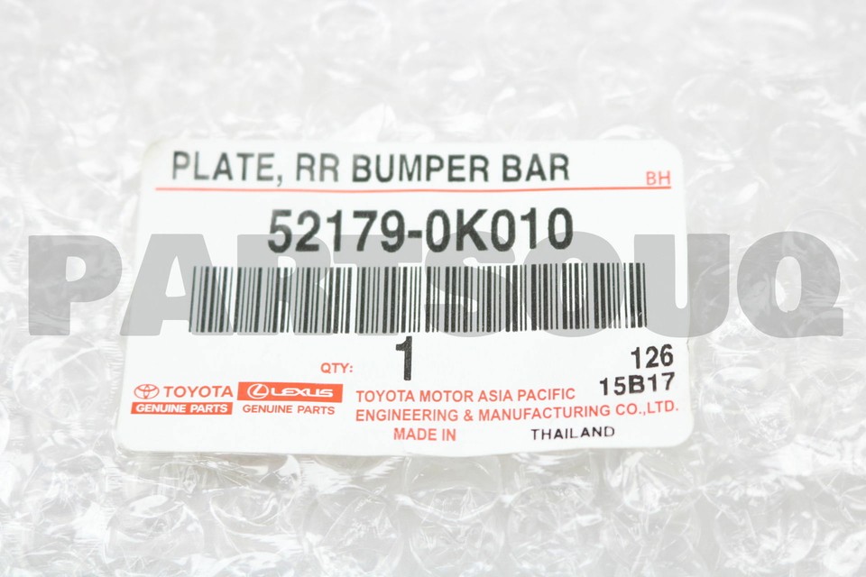 521790K010 Genuine Toyota PLATE, REAR BUMPER BAR 52179-0K010 | eBay