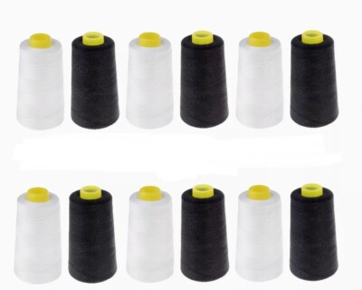 new 12 big spool sewing thread white black 2500 yards each spool | eBay