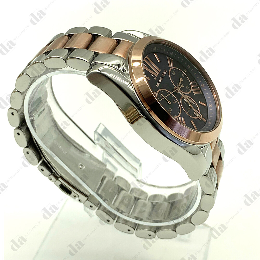 Michael Kors MK5606 Bradshaw Chronograph Silver Rose Gold Navy Unisex ...