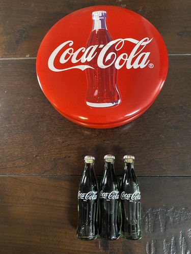 Vintage Coca Cola Collectibles Tin & Mini Glass Filled Bottles | eBay