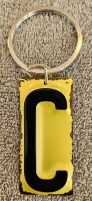 Ganz Letter "C" Keychain Metal Rectangle Yellow Black Wide Ring New | eBay
