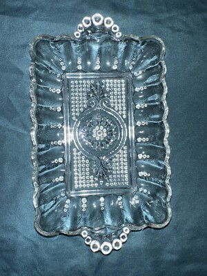 Vintage PRESSED CLEAR GLASS RECTANGULAR TRINKET Tray | eBay