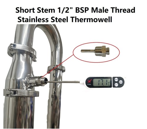 Short Stem 1/2" BSP Male Thread SS Thermowell Upgrade to Digital ...