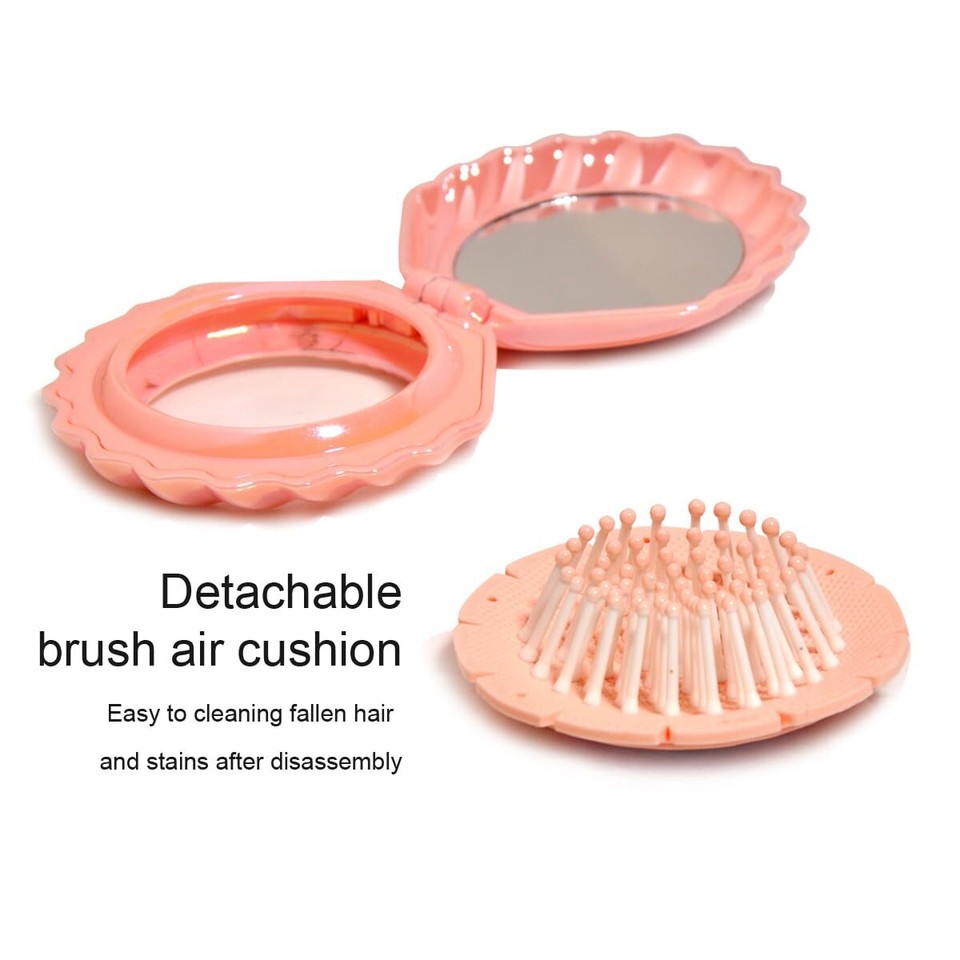 Foldable Travel Hair Brushes with Mirror Shell Shape Portable Folding ...