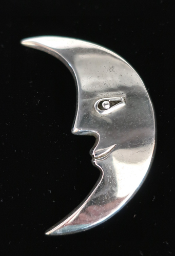 Vintage Mexican Sterling Silver Crescent Moon Face Pin ~ TR-155 Mexico ...