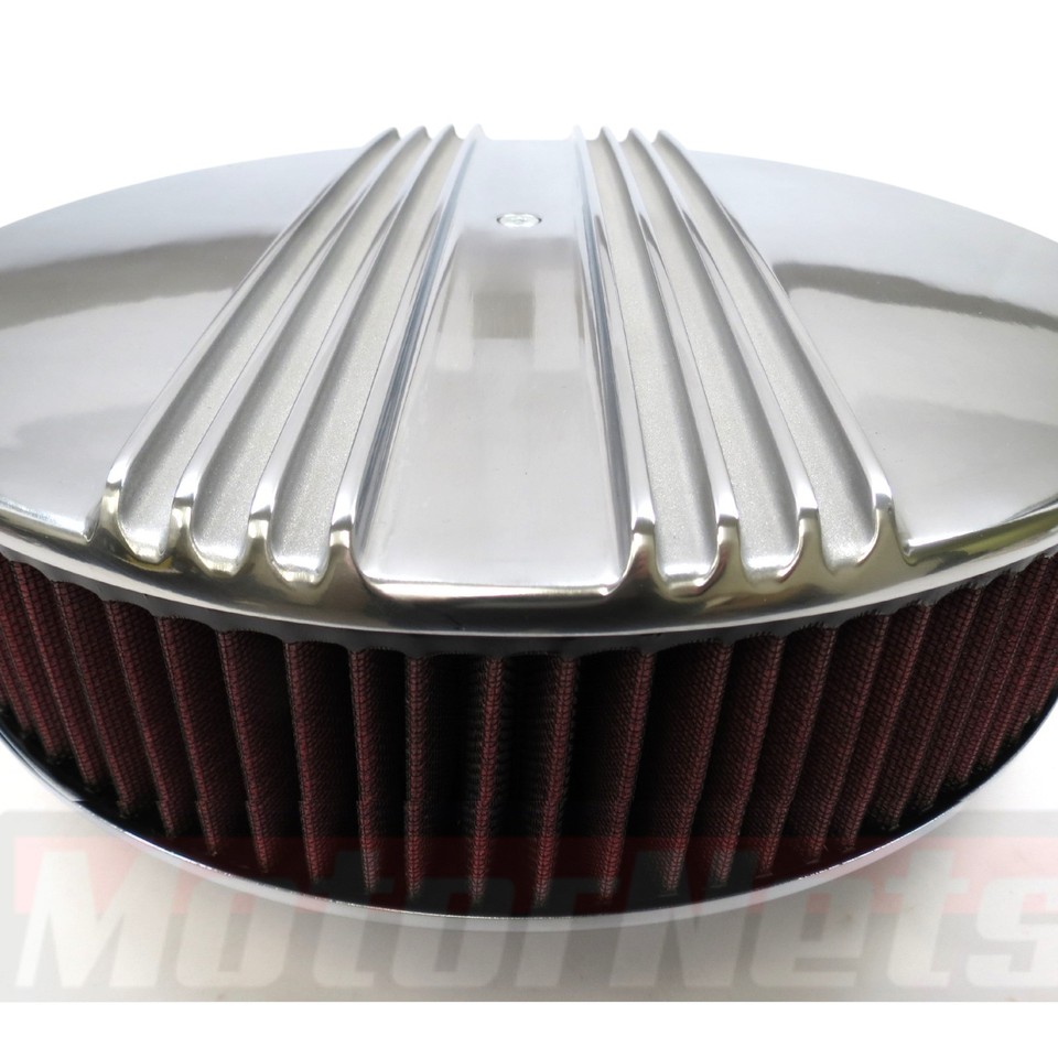 14" Finned Aluminum Round Air Cleaner Washable SBC BBC Street Hot Rod ...