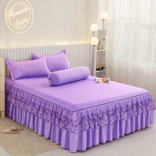 3PCS Lace Ruffled Cotton Bed Skirt Sheet Bedding Bedcover Wrap Around ...