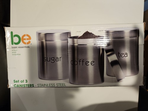 Basic Essentials 3 Piece Stainless Steel Canister Set New* | eBay