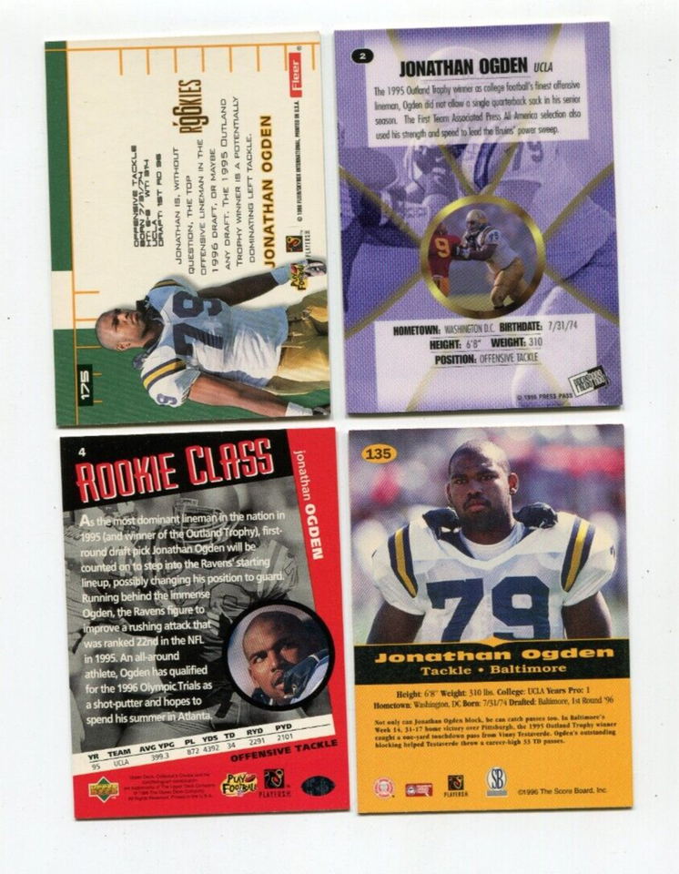 JONATHAN OGDEN BALTIMORE RAVENS UCLA BRUINS 4 NFL 1996 ROOKIE FOOTBALL ...